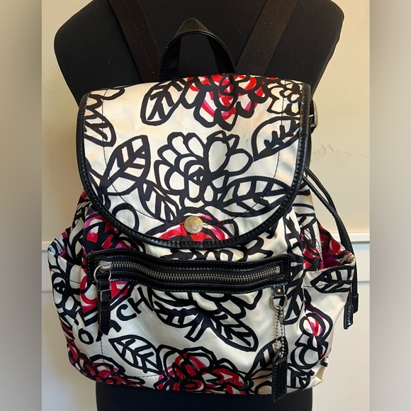 Coach | Bags | Coach Poppy Daisy Floral Graffiti Nylon Backpack ...